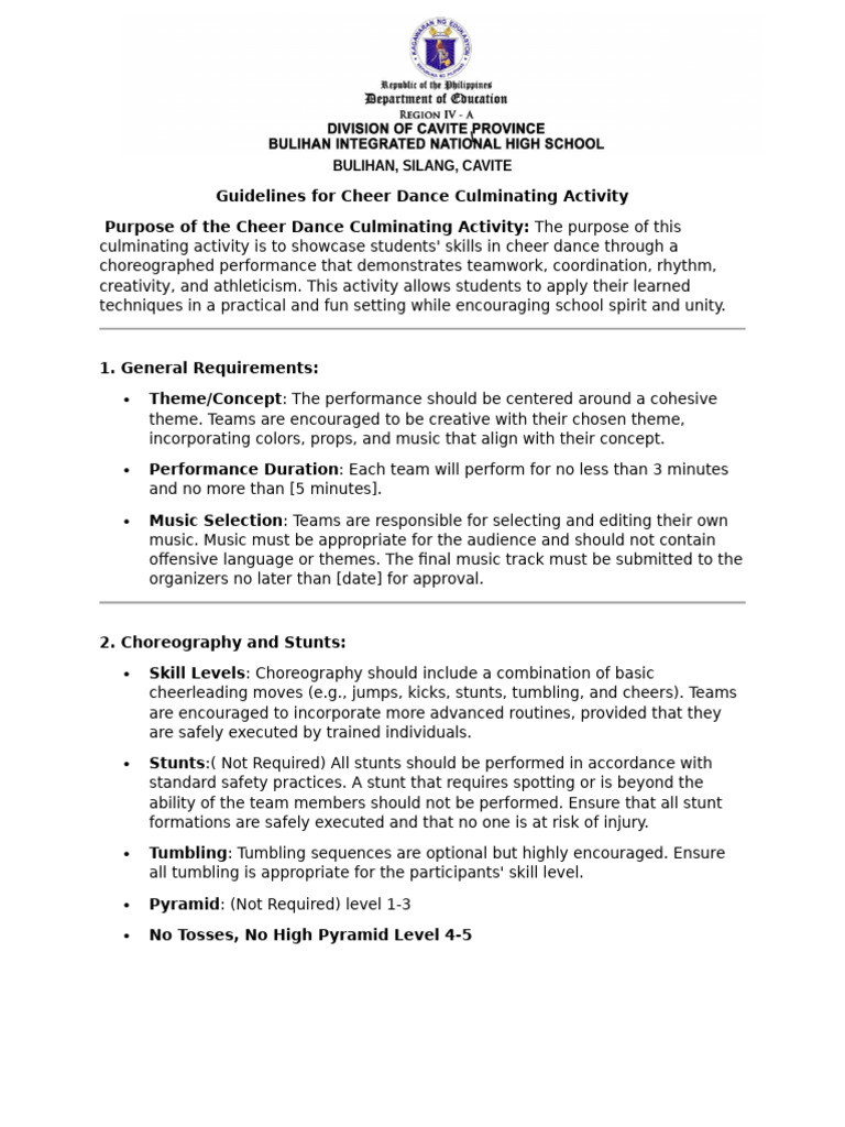 Guidlines For Cheerdance Culminating Activity | PDF | Cheerleading