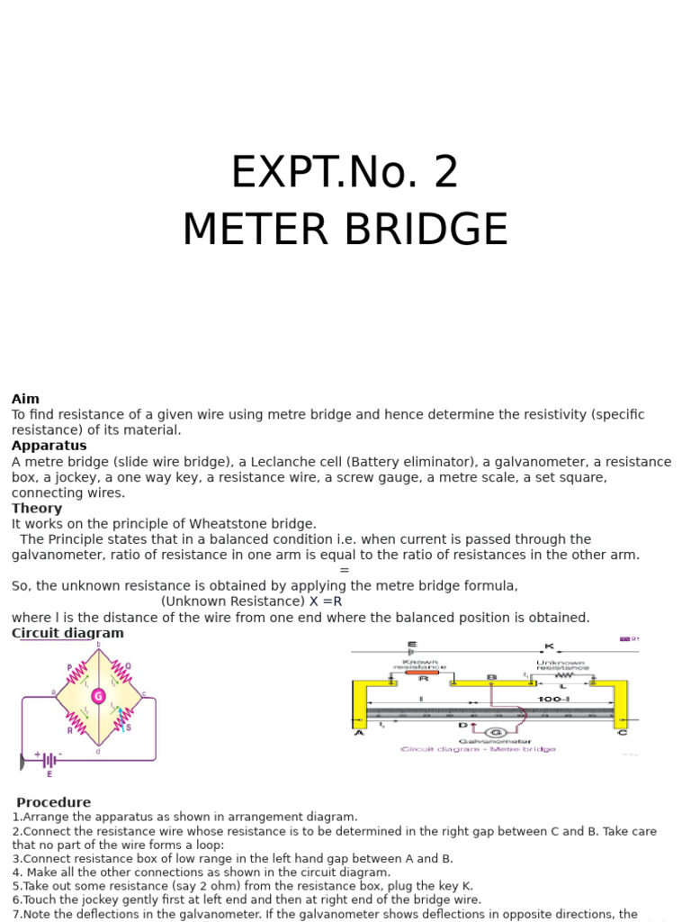Expt No. 2 Meter Bridge | PDF | Electrical Resistance And Conductance | Metrology
