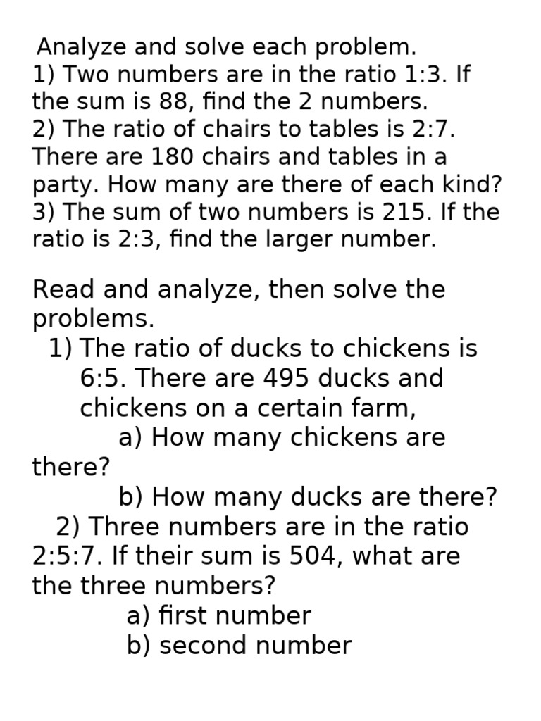 Ratio and Sum Problem Solutions | PDF