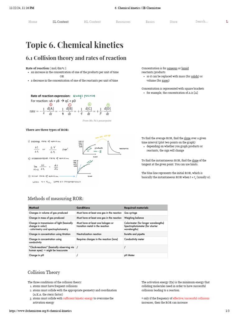 Chemical Kinetics - IB Chemistree | PDF | Reaction Rate | Chemical Kinetics