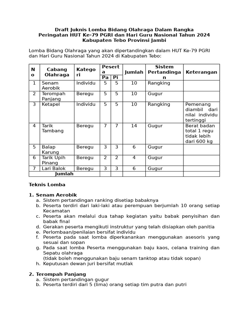 Draft Juknis Lomba Dalam Rangka HUT Ke-79 PGRI Dan HGN Tahun 2024 Kab ...