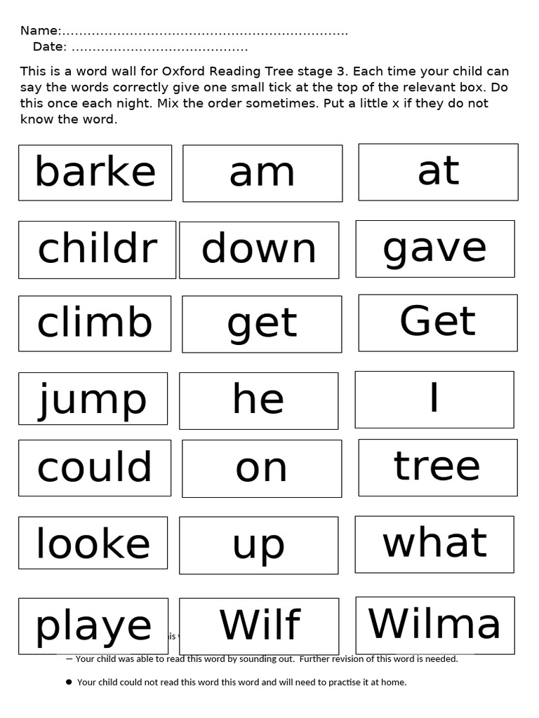 Oxford Reading Tree Stage 3 Word Wall | PDF