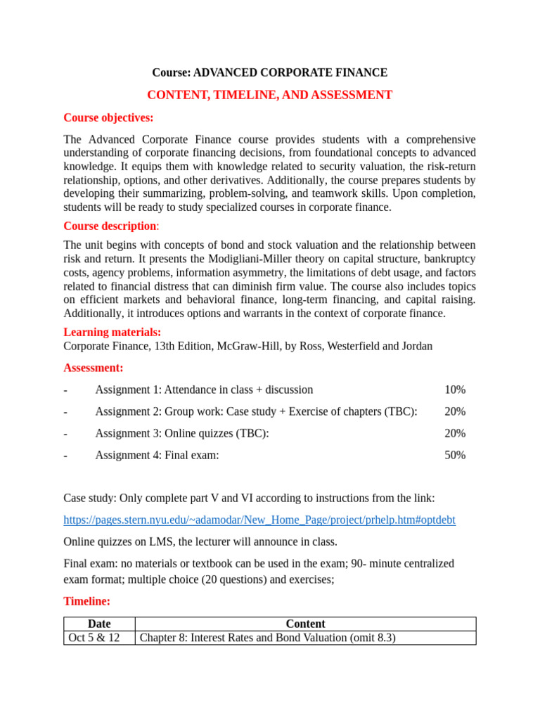 Course ACF 2024 | PDF | Valuation (Finance) | Capital Structure