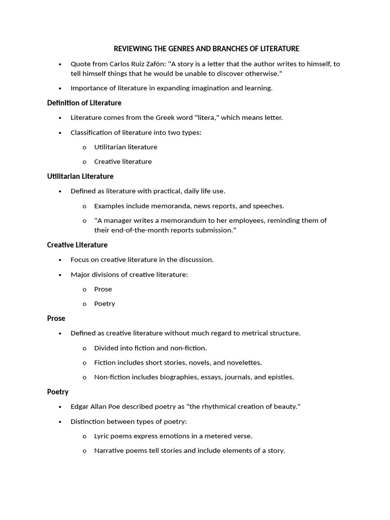 Chapter 1 - Genres and Branches of Literature | PDF