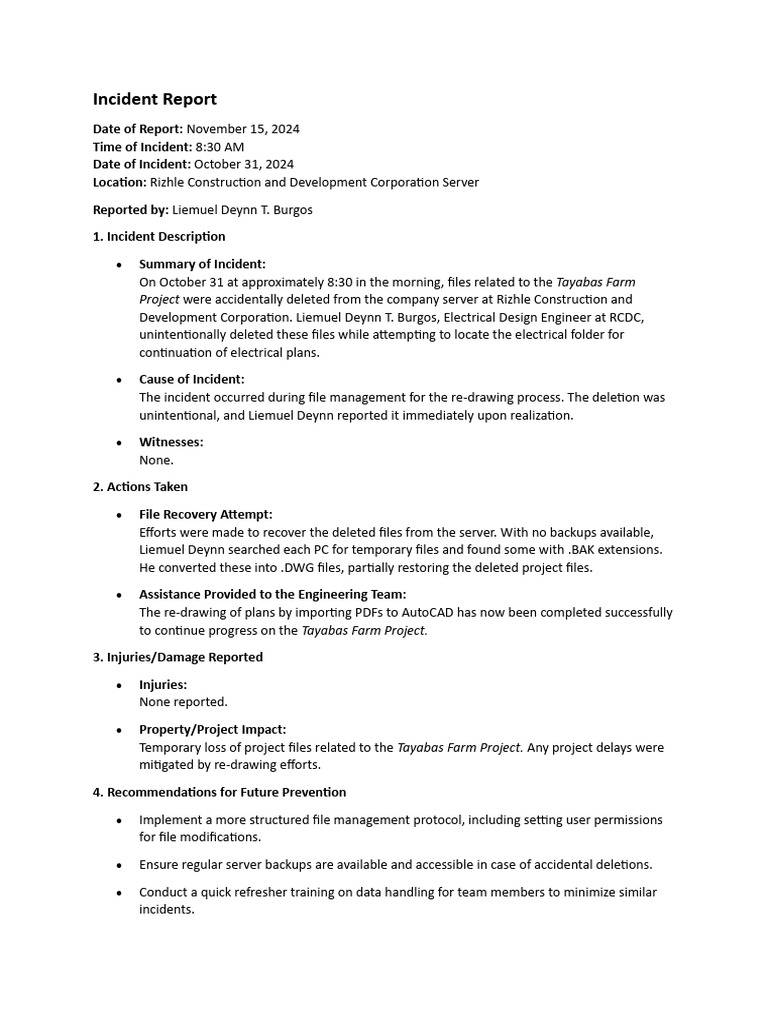Tayabas Project File Deletion Incident | PDF | Technology & Engineering