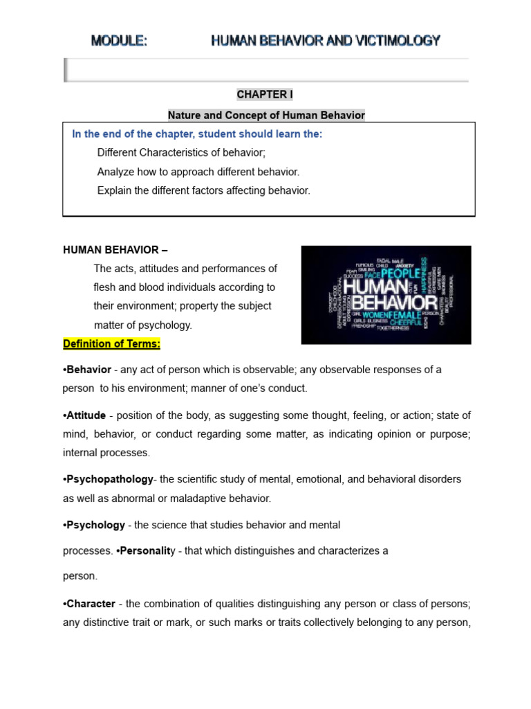 CHAPTER I - Nature and Concept of Human Behavior | PDF | Behavior ...