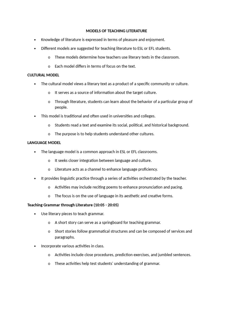 Chapter 2 - Models of Teaching Literature | PDF | English As A Second Or Foreign Language ...