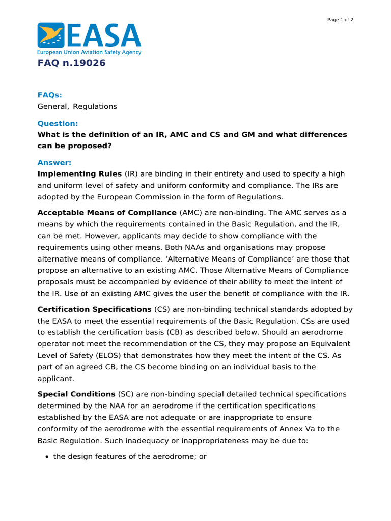 EASA - What Is The Definition of An IR AMC and CS and GM and What ...