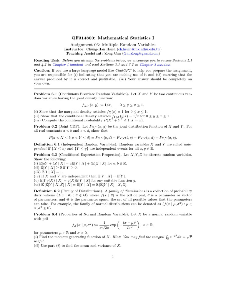Assignment06_2024 | PDF | Probability Density Function | Probability Theory