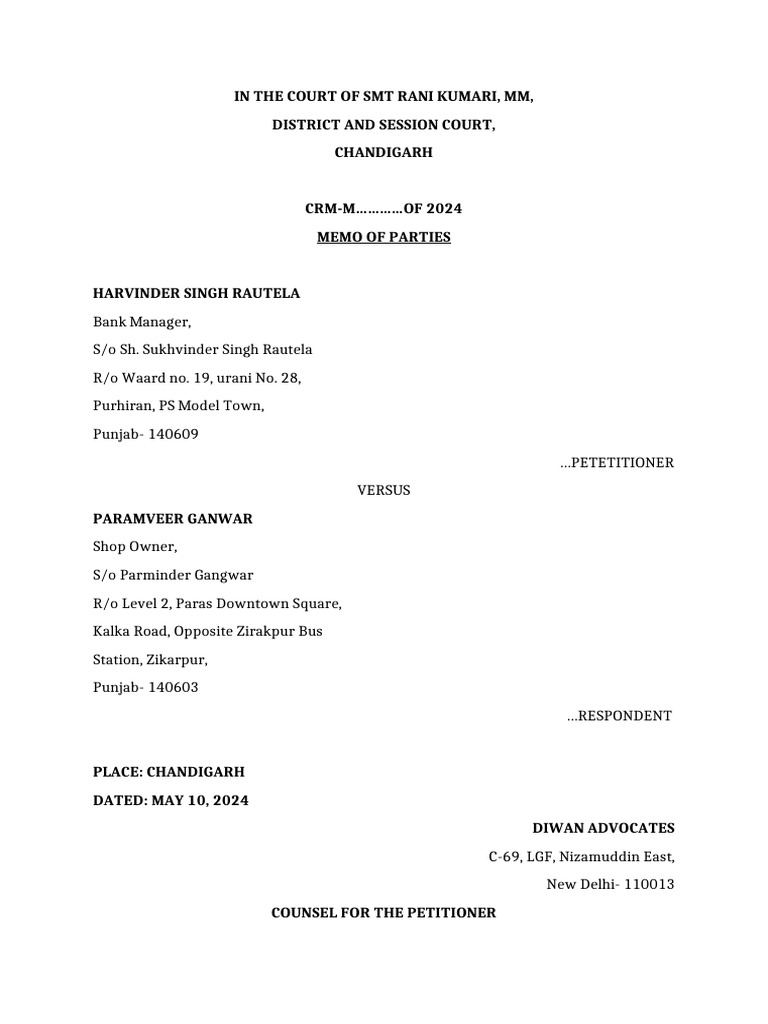 Memo of Parties | PDF