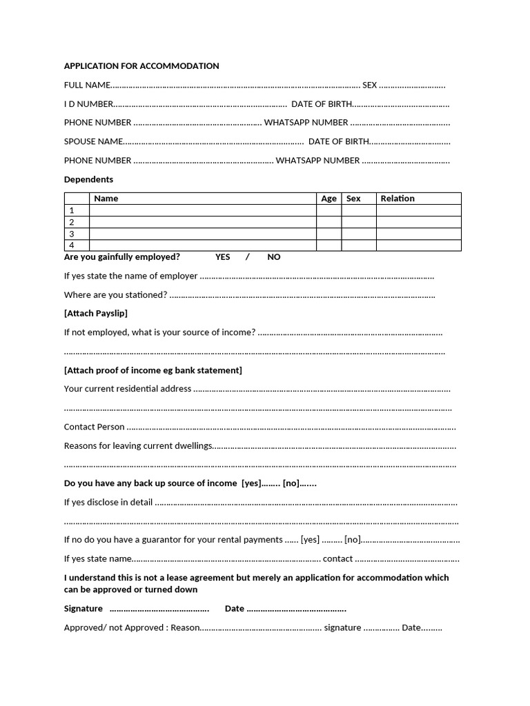 ACCOMMODATION Application Form | PDF | Law