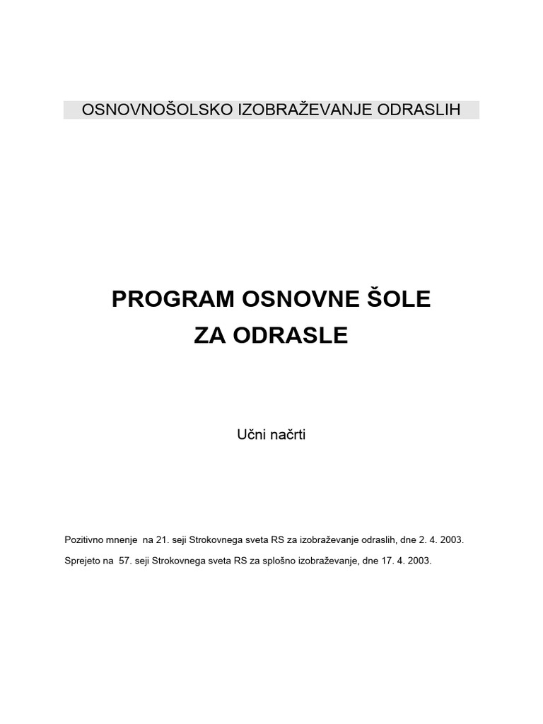 Program Osnovne Sole Za Odrasle | PDF