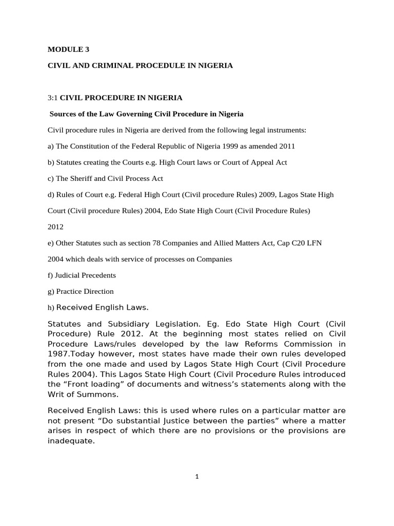 Civil Procedure Overview in Nigeria | PDF | Summons | Default Judgment