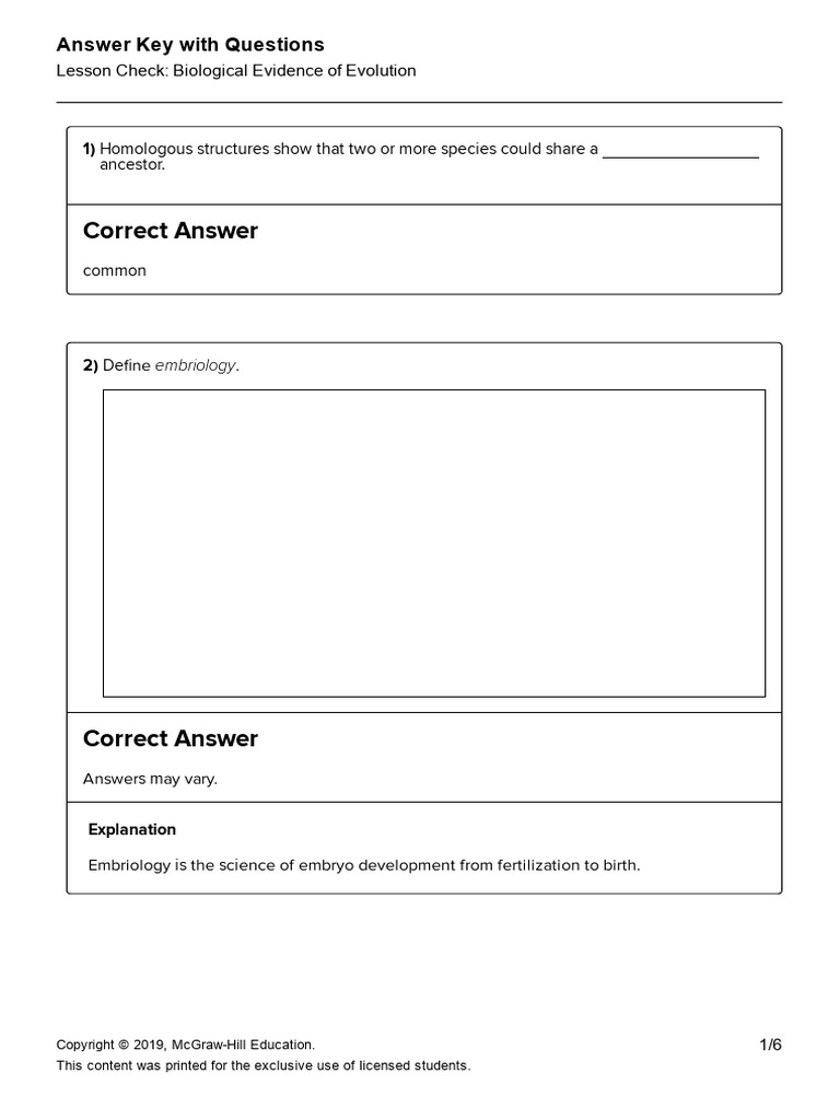 Lesson+Check Biological+Evidence+of+Evolution AK | PDF | Species ...