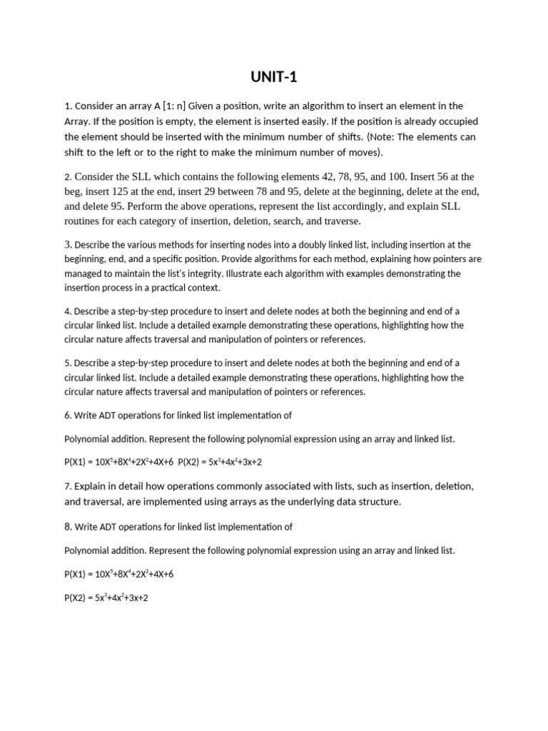 DS Part-B&C Question Bank For IA1 | PDF | Algorithms | Algorithms And Data Structures