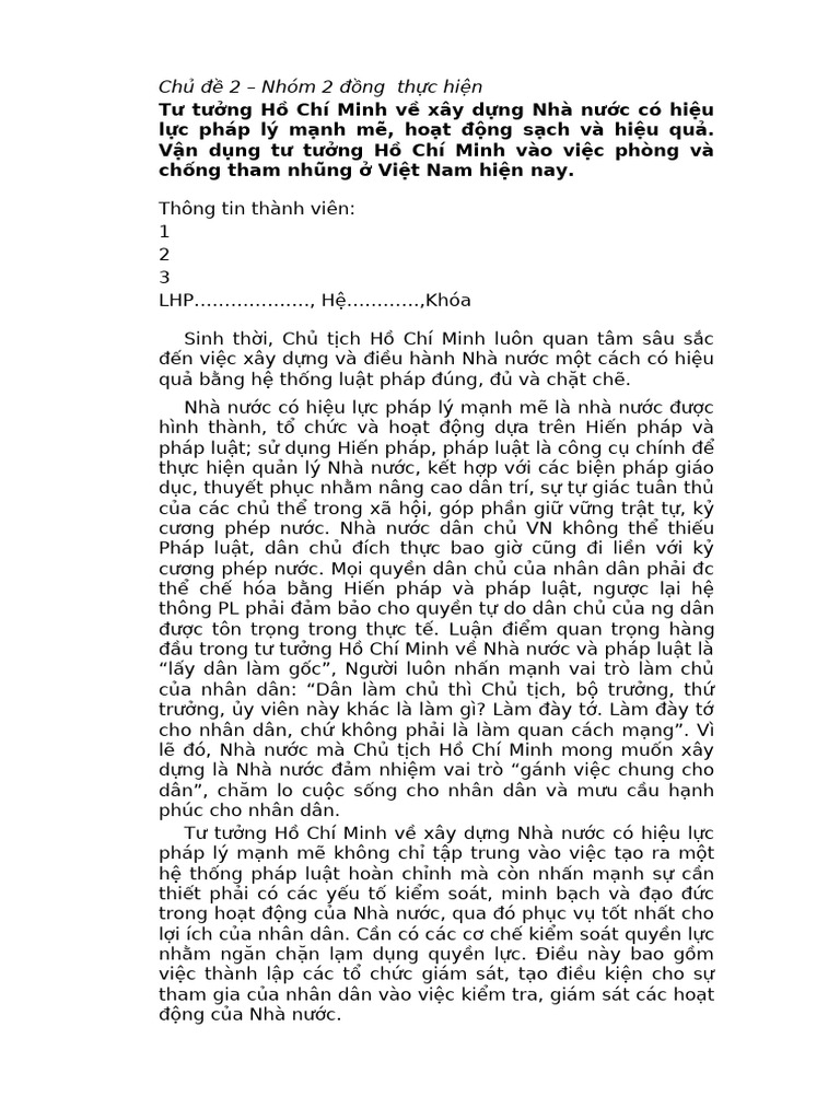 Bài TT Nhóm 2 - Tư Tư NG HCM | PDF