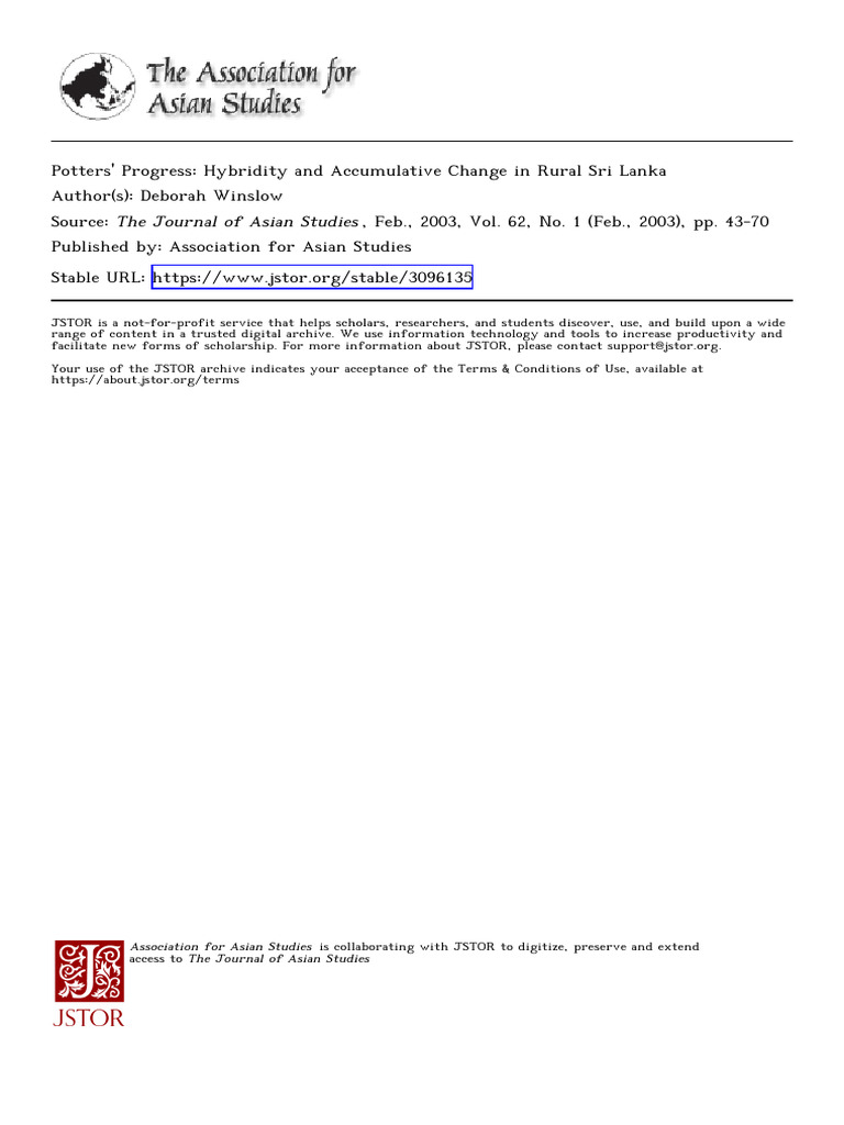 Potters' Progress Hybridity and Accumulative Change in Rural Sri Lanka | PDF | Cooperative | Famine