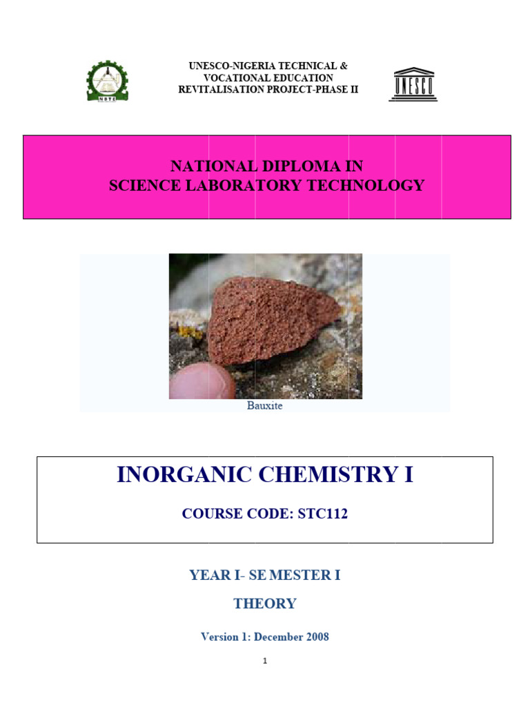 Inorganic Chemistry STC 112 Overview | PDF | Mole (Unit) | Chemical ...