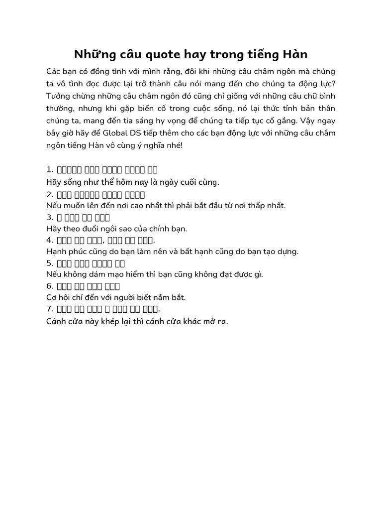 5. Những câu quote hay trong tiếng Hàn | PDF