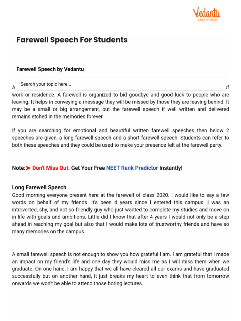 Farewell Speech For Students | PDF