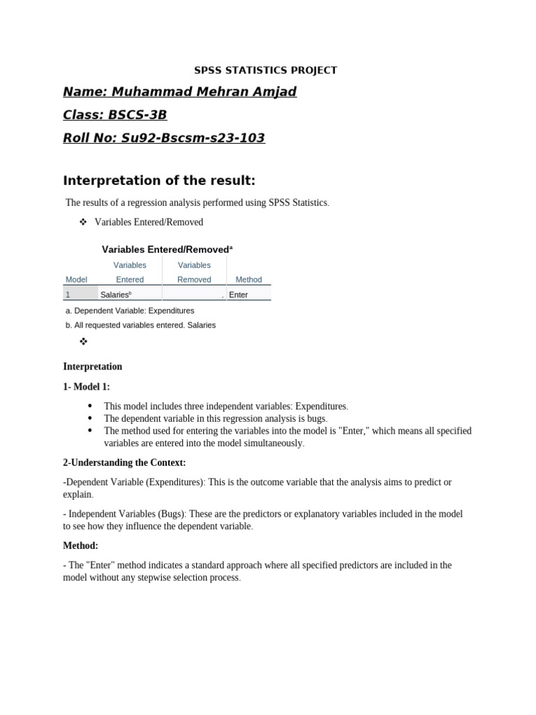 SPSS Regression Analysis Results | PDF | Coefficient Of Determination | Errors And Residuals