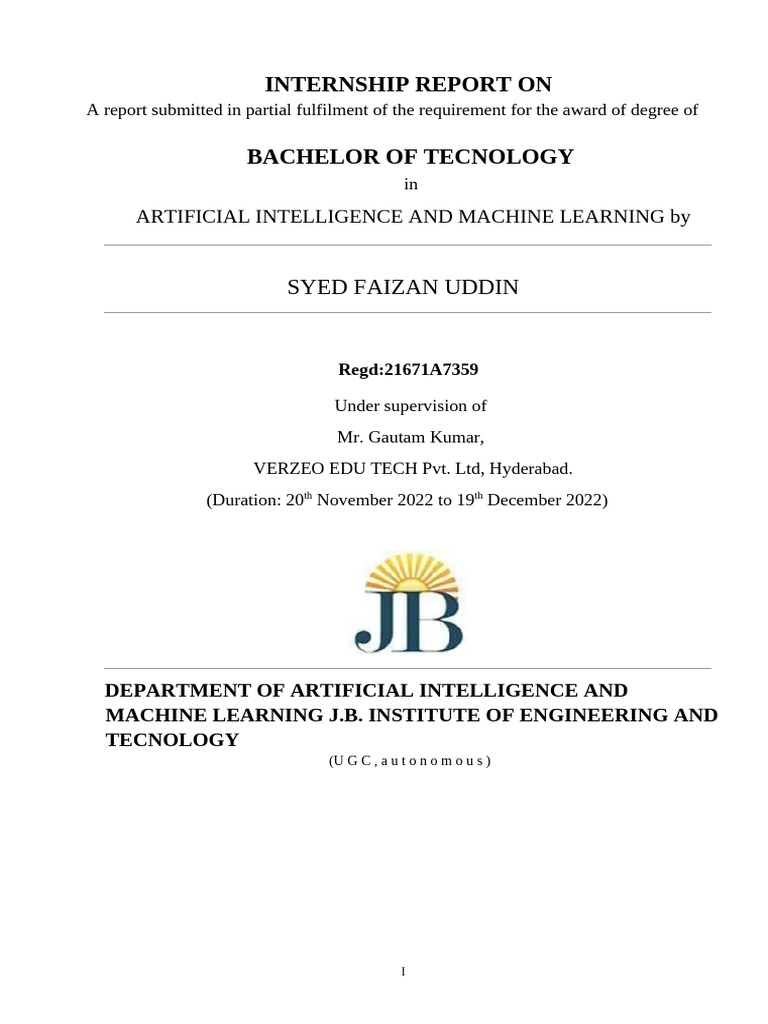 INTERNSHIP REPORT (Dheeraj) | PDF | Machine Learning | Support Vector Machine