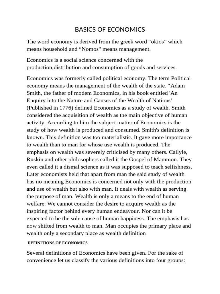 Basics of Economics Unit 1 | PDF | Economics | Wealth