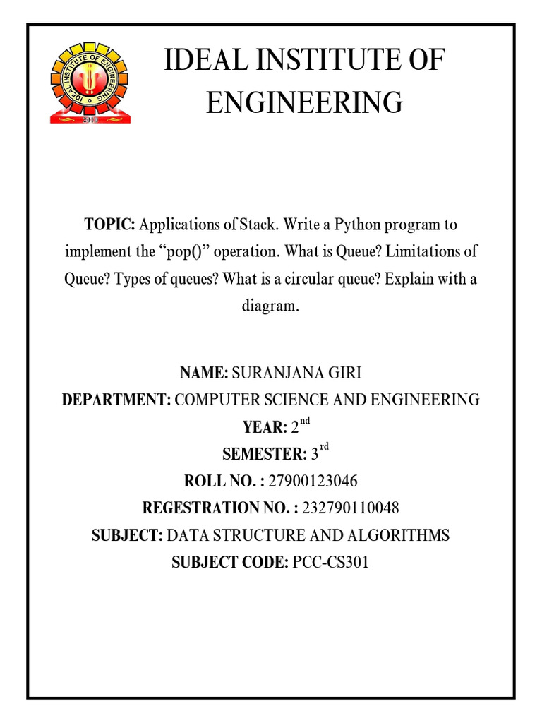 Suranjana Dsa | PDF | Queue (Abstract Data Type) | Computer Science