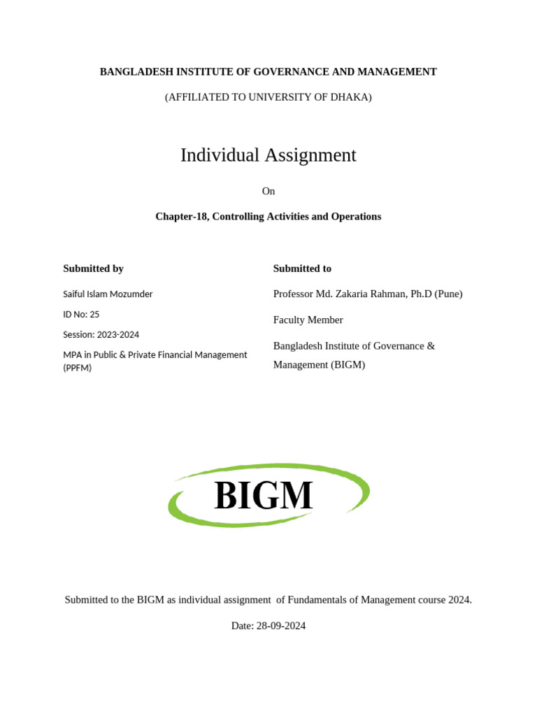 Individual Assignment of Saiful Islam Mozumder, PPFM Roll-25 | PDF