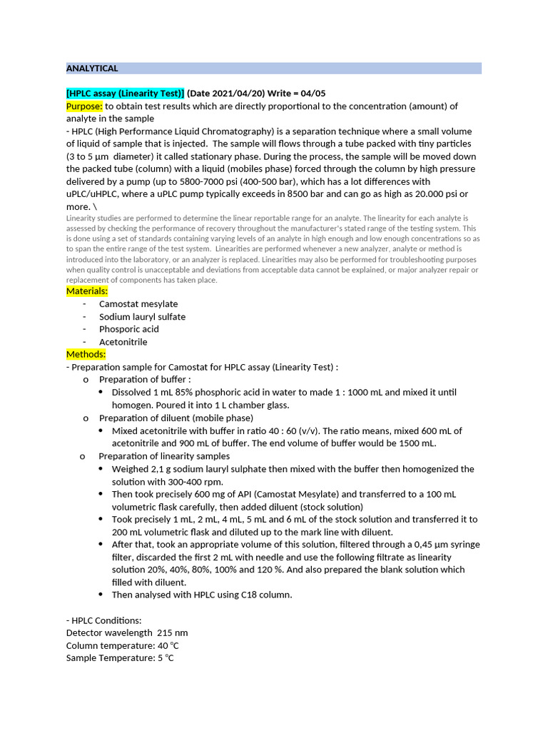 HPLC Assay and Impurity Analysis of Camostat | PDF | Tablet (Pharmacy ...