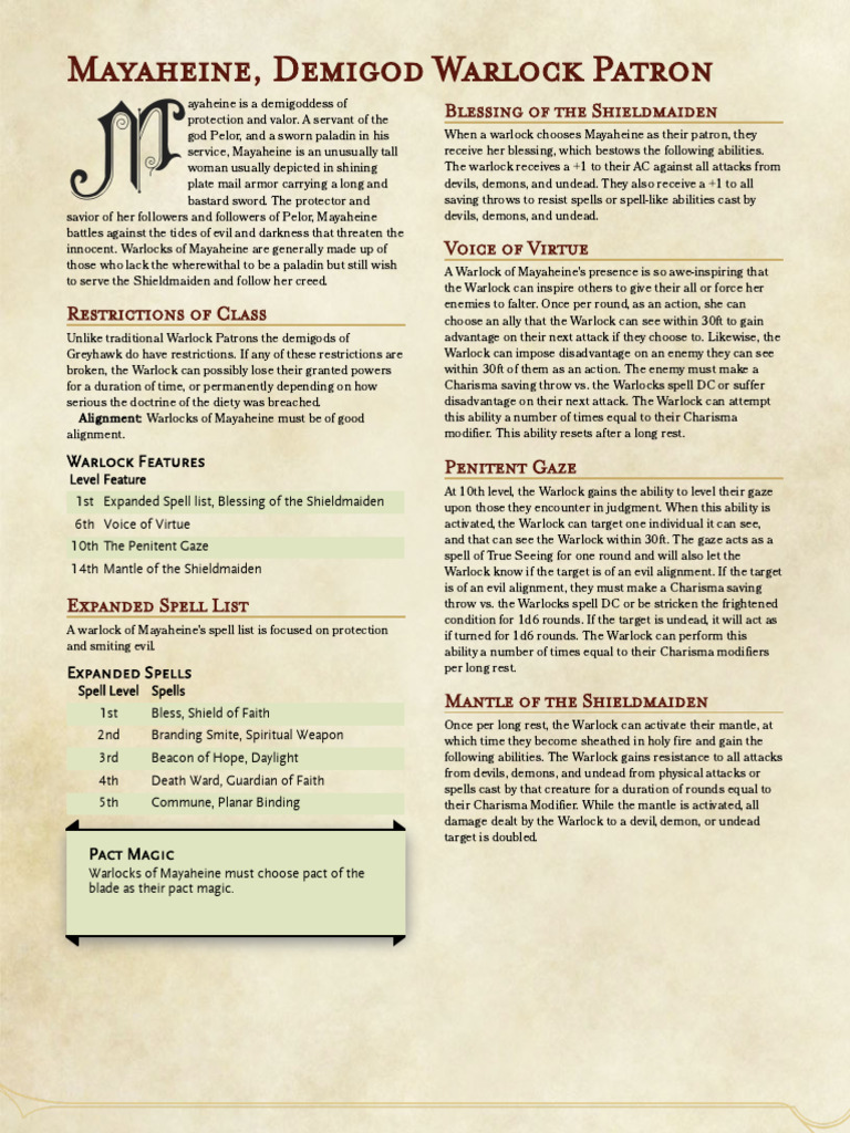 Mayaheine Warlock Patron | PDF