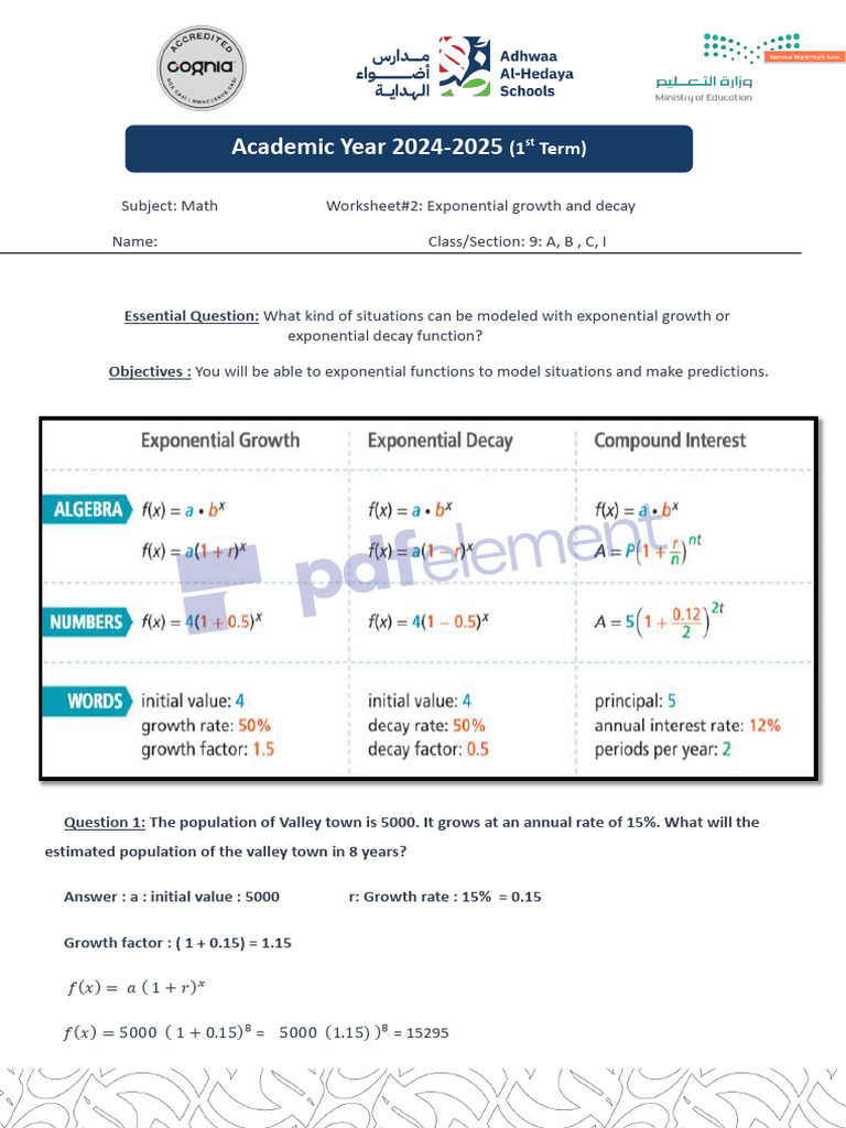 AK-Worksheet - 2 Ls.5-3 Exponatial Growth and decay-AK | PDF ...