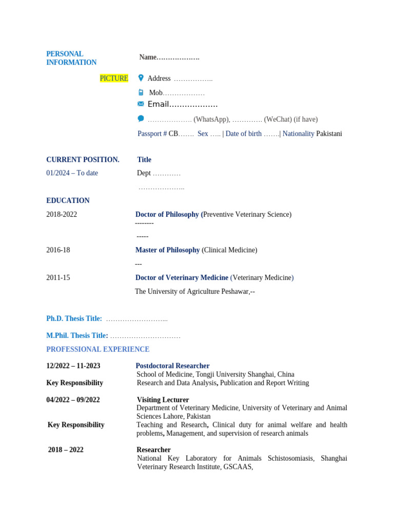 CV Formate | PDF | Molecular Biology | Biochemistry