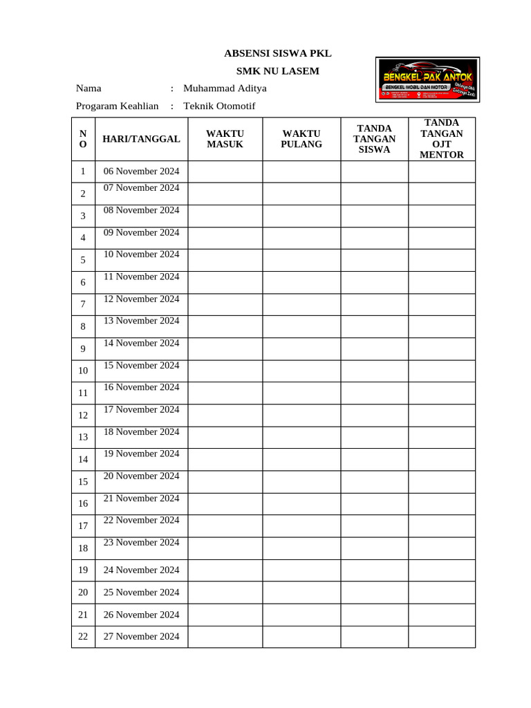Absensi Siswa PKL | PDF