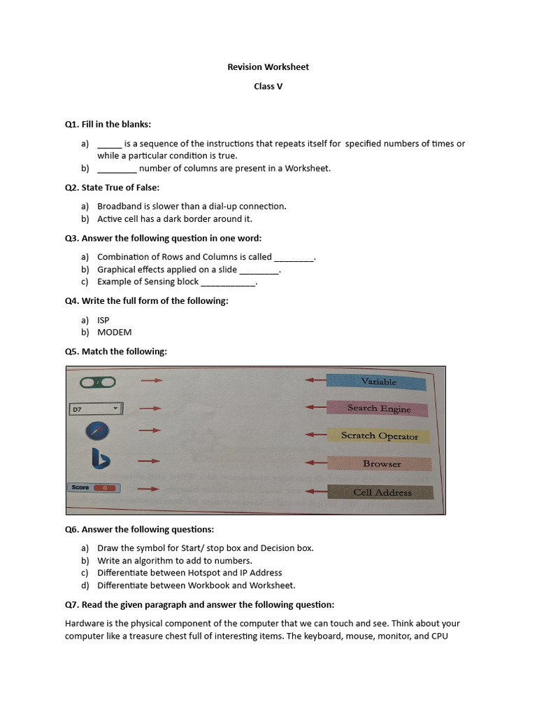 Worksheet Class 5 | PDF