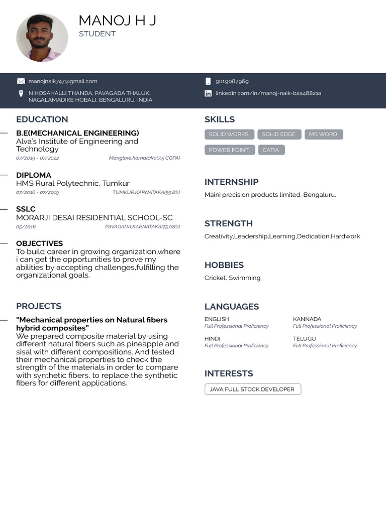 Manoj-B.E (Mechanical Engineer) | PDF