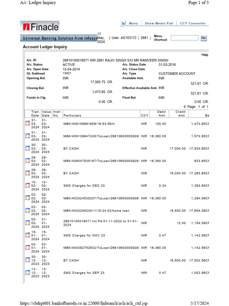 Account Ledger Inquiry: Menu Shortcut | PDF | Financial Services | Personal Finance