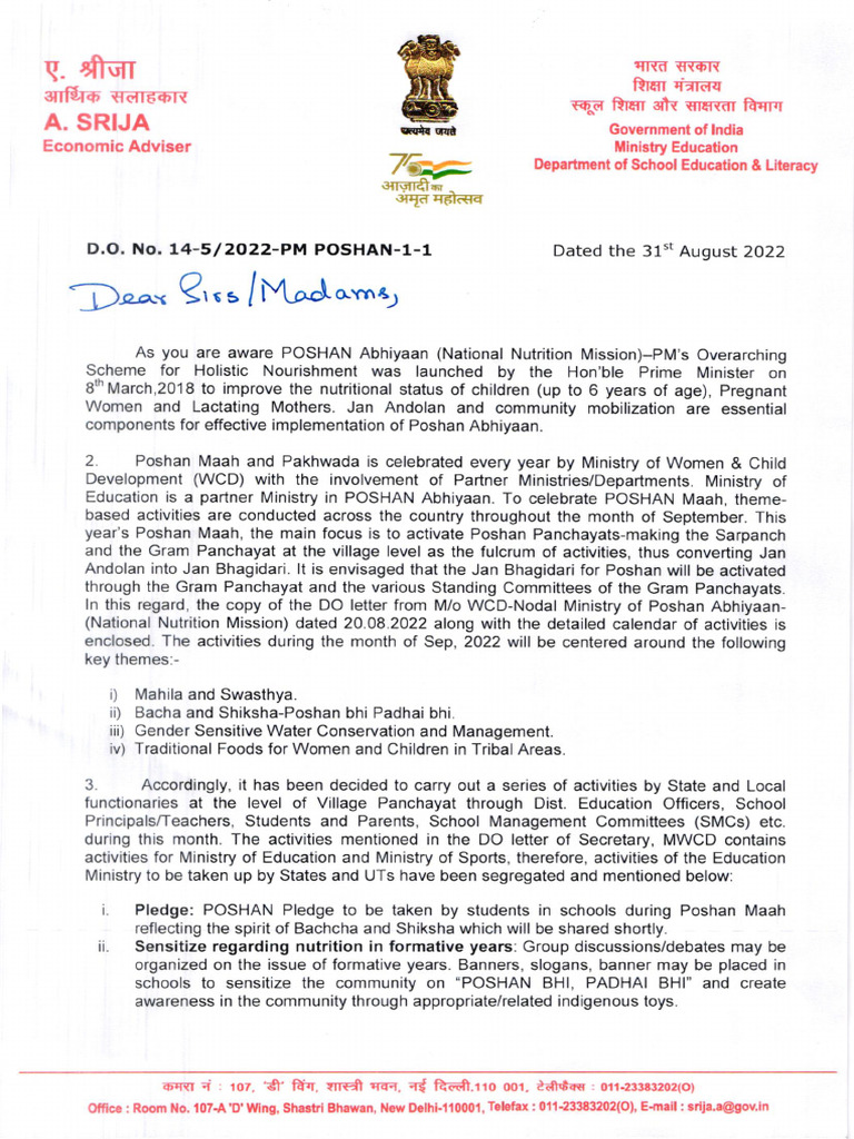 D.O. Letter Poshan Maah-31-8-2022 | PDF | Social Science