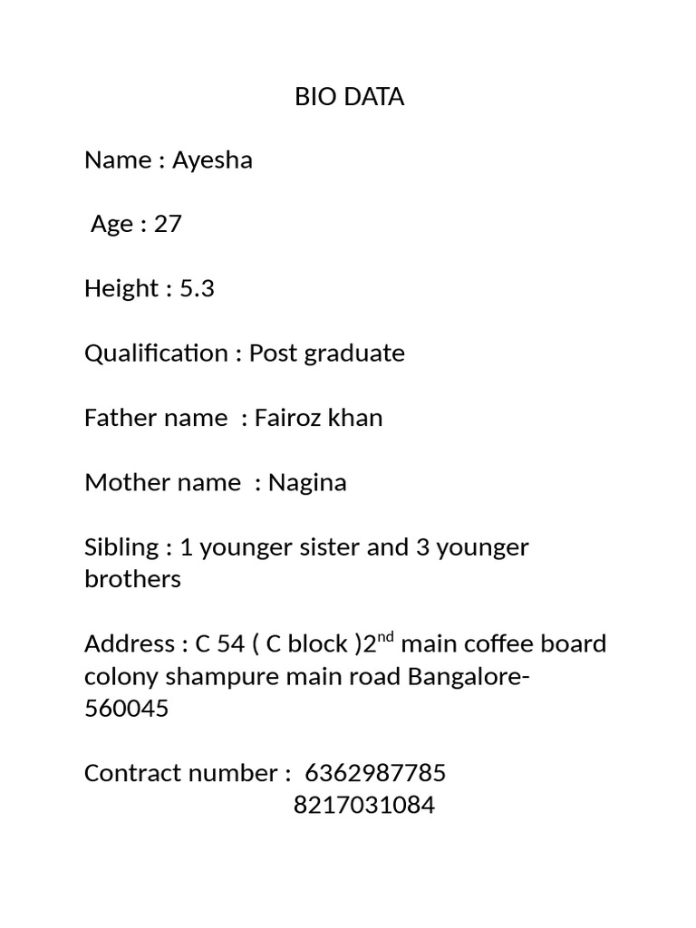 Bio Data | PDF