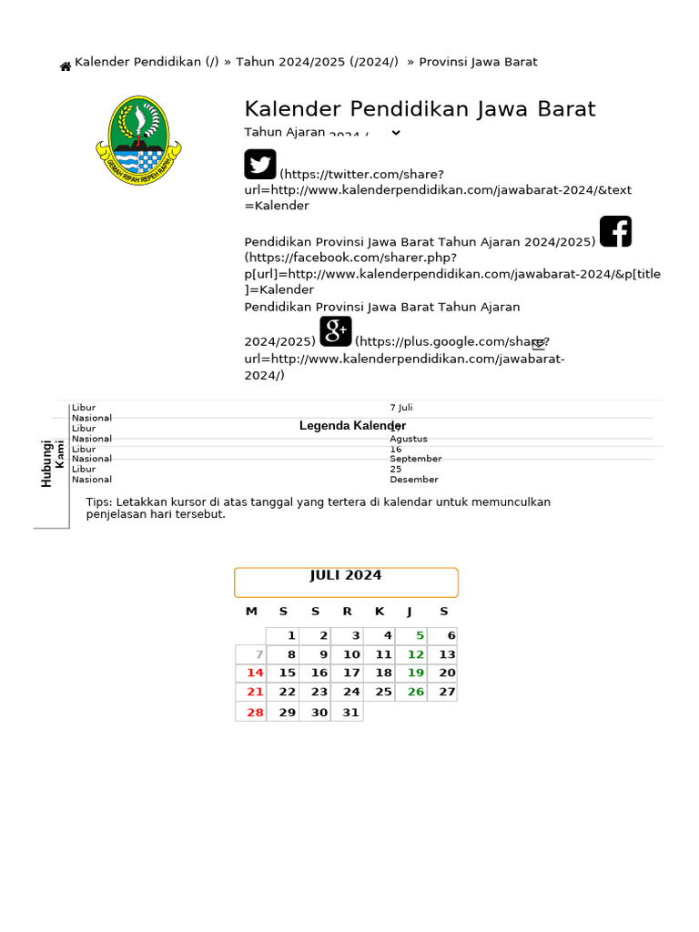 Kalender Pendidikan Provinsi Jawa Barat Tahun Ajaran 2024 - 2025 | PDF