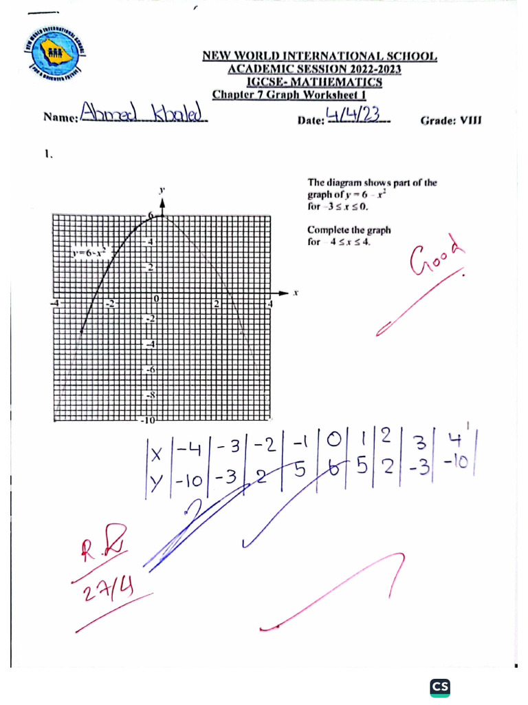 Chapter 7 Graph Worksheet 1 | PDF