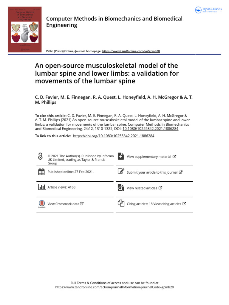 An open source musculoskeletal model of the lumbar spine and lower ...