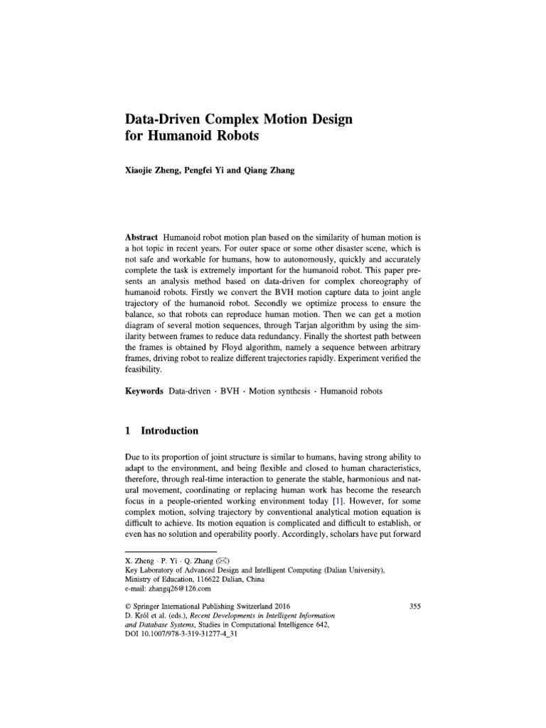 Data-Driven Complex Motion Design For Humanoid Robots-V2 | PDF