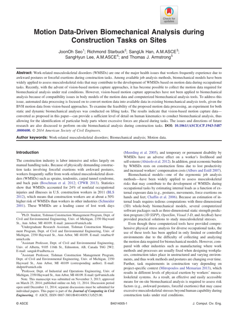 Motion Data-Driven Biomechanical Analysis During - Construction Tasks ...