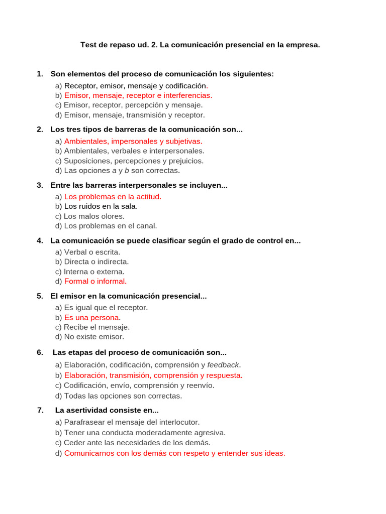 Test de Comunicación Efectiva en Empresas | PDF | Comunicación | Cognición