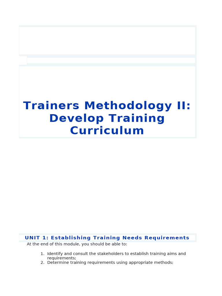 605896157 Trainers Methodology II Develop Training Curriculum | PDF | Curriculum | Educational ...