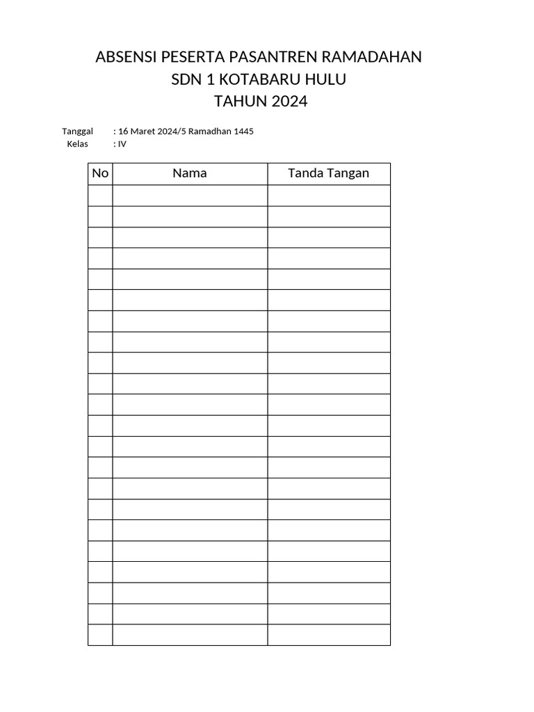 Format Absen Pesantren Ramadhan | PDF