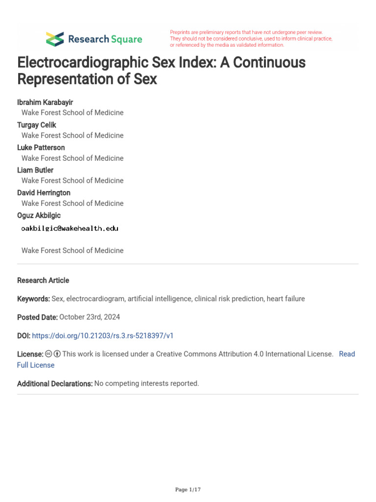 Electrocardiographic Sex Index A Continuous Repres | PDF | Machine Learning
