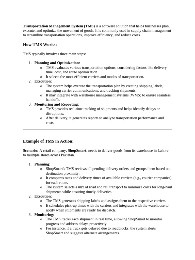 Transportation Management System Overview | PDF | Transport | Business