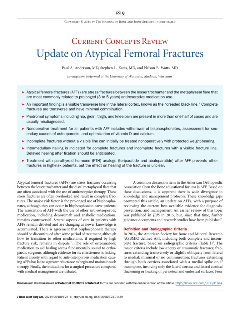Update On Atypical Femoral Fractures: Current Concepts Review | PDF | Osteoporosis | Bone